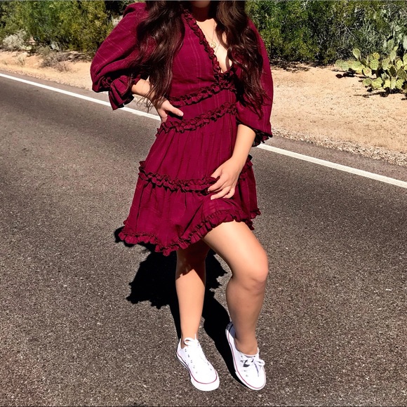 Dresses | Burgundy Open Back Flowy Dress Mini | Poshmark